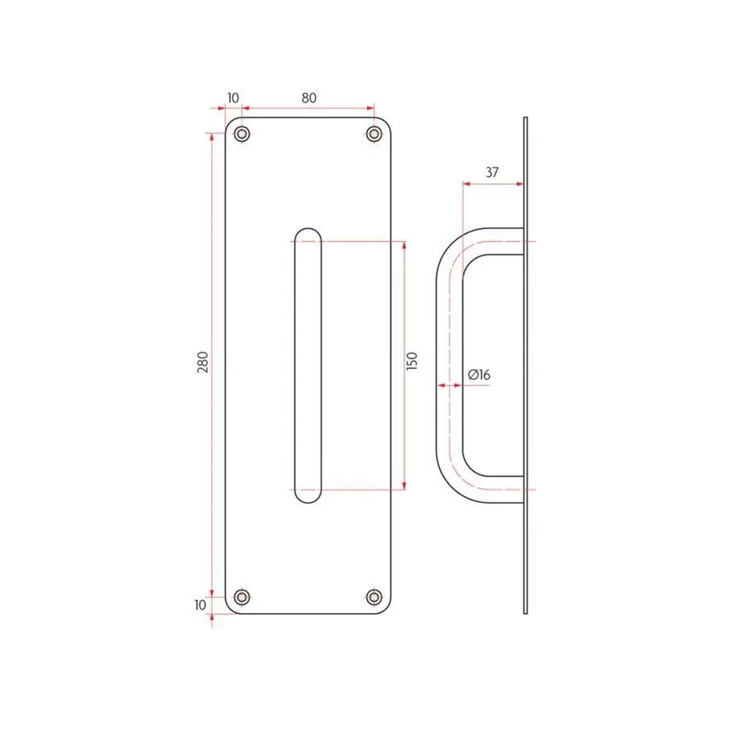 SABRE 300x100mm Pull Plate Visible Fix with 150mm D Pull - Satin Stain ...